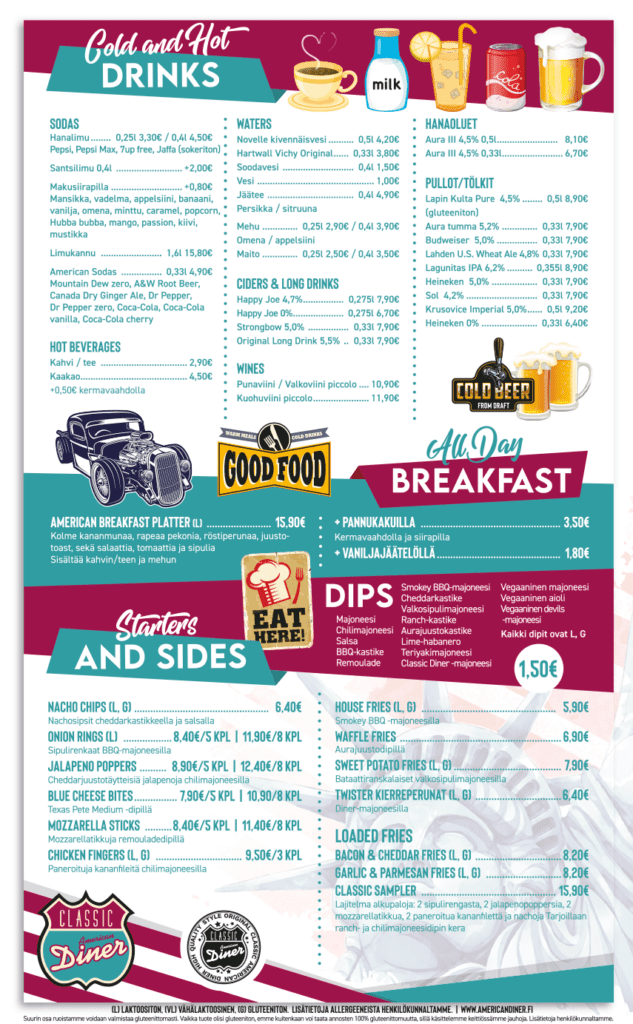 American Diner Menu